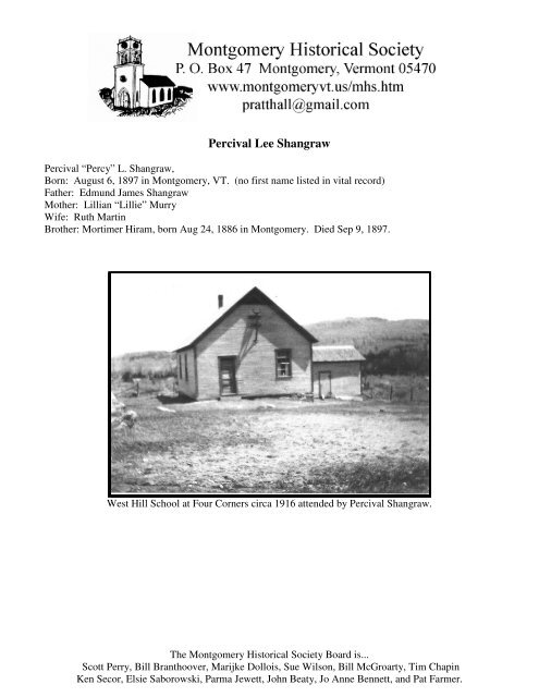 Percival Lee Shangraw - Montgomery Historical Society