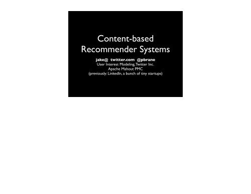 Content Based Recommender Systems