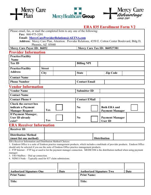 Electronic Remit Request Form - Mercy Care Plan