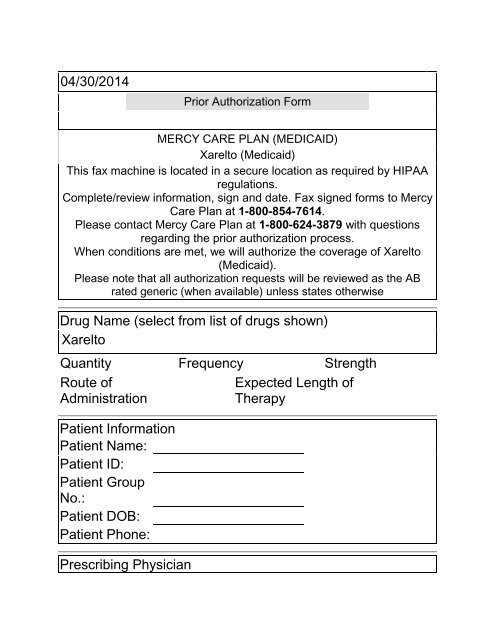 MERCY CARE PLAN (MEDICAID) Xarelto (Medicaid)