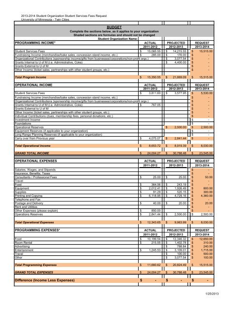 Difference (Income Less Expenses) - $ - $ - $ BUDGET - Student ...