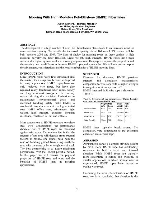 Mooring With High Modulus PolyEthylene (HMPE ... - Samson Rope