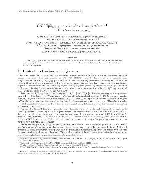 GNU TEXmacs: a scientific editing platform - ACM Digital Library