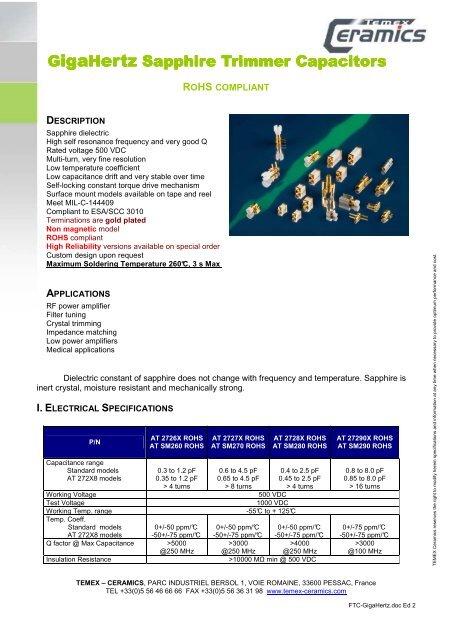 Datasheet - Temex Ceramics