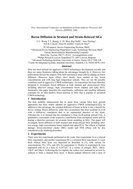 Boron Diffusion in Relaxed and Strain SiGe - Department of Physics