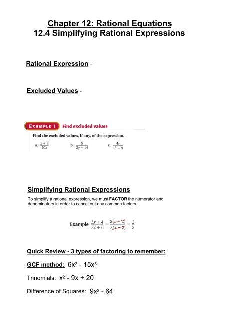 Chapter 12: Rational Equations 12.4 Simplifying Rational Expressions