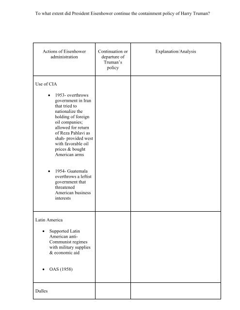 To what extent did President Eisenhower continue the containment ...