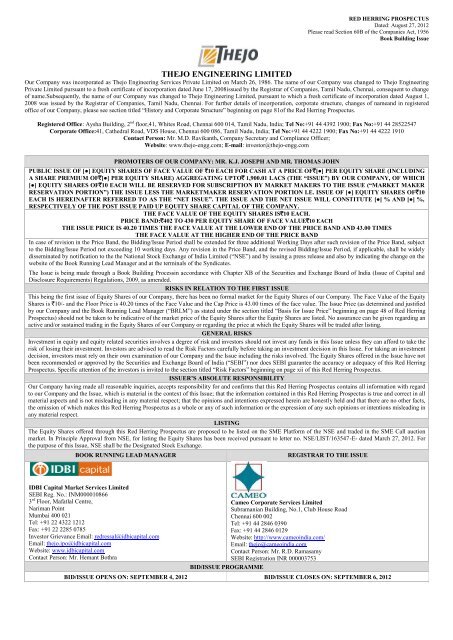 Thejo Engineering Limited - RHP - IDBI Capital