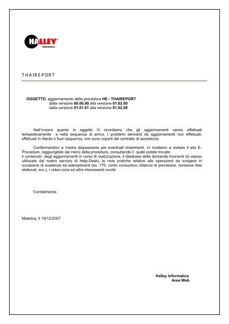 THAIREPORT - Aggiornamenti Halley - Halley Informatica