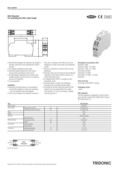DALI Repeater For extending the DALI cable length - Tridonic