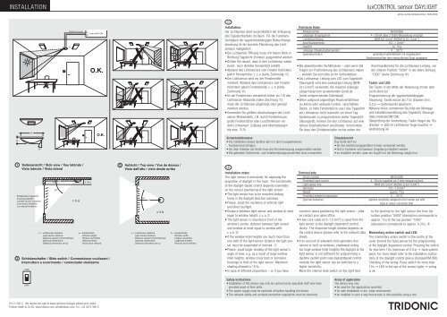 luxCONTROL sensor DAYLIGHT INSTALLATION O.K. - Tridonic