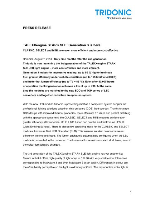 PRESS RELEASE TALEXXengine STARK SLE ... - Tridonic