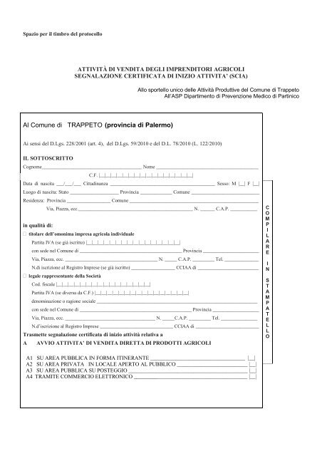 modulo scia attività agricole - SUAP Trappeto