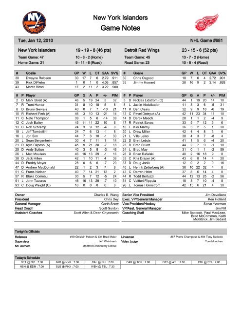 Game Notes - NHL.com