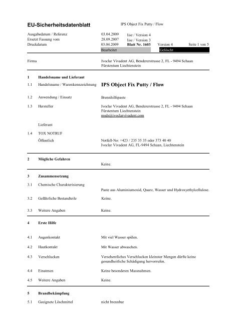 EU-Sicherheitsdatenblatt IPS Object Fix Putty / Flow