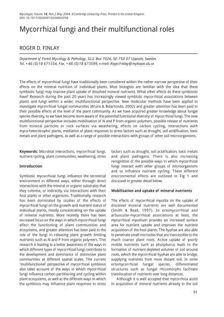 Mycorrhizal fungi and their multifunctional roles - Cambridge Journals