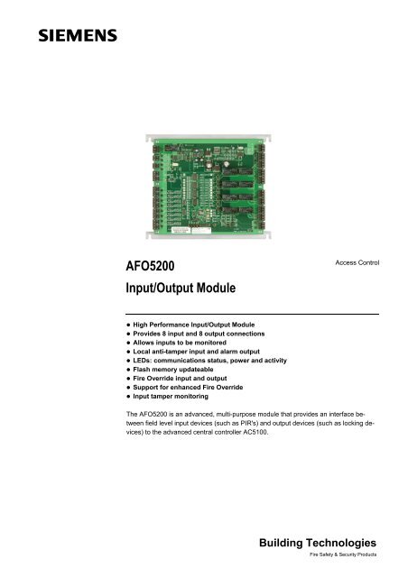 Siemens AFO5200 Access control systems & kits product datasheet