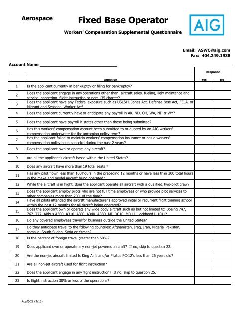 Fixed Base Questionnaire - AIG.com
