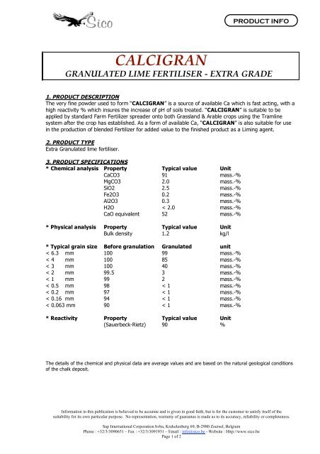 calcigran granulated lime fertiliser - extra grade - Sico