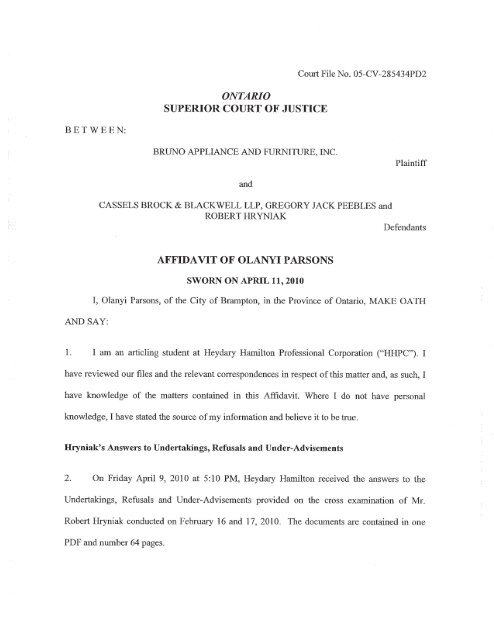 Affidavit of Olyani Parsons - Heydary Hamilton PC