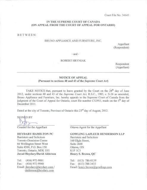 Notice of Appeal - Heydary Hamilton PC