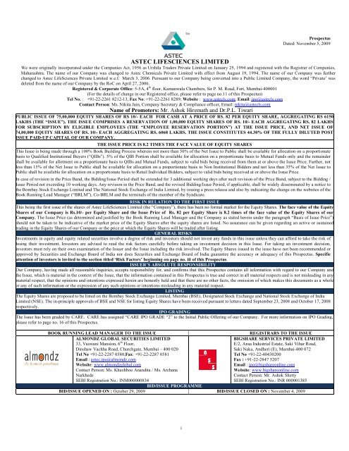 astec lifesciences limited - Securities and Exchange Board of India