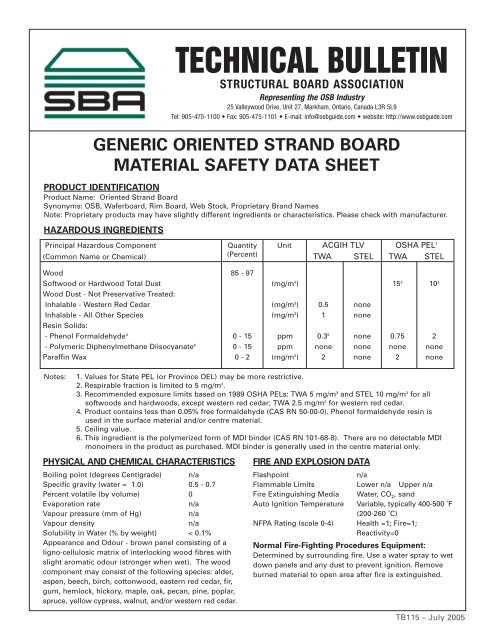 Generic OSB Material Safety Data Sheet (TB115) - OSBGuide