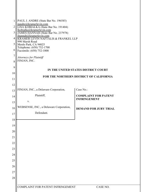 complaint for patent infringement case no.