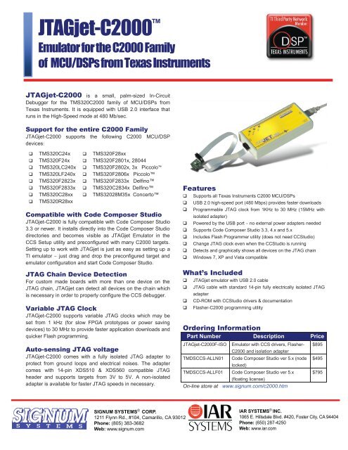 JTAGjet-C2000 Emulator for the C2000 Family of DSPs from Texas ...
