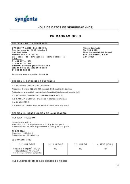 MSDS PRIMAGRAM GOLD - Syngenta