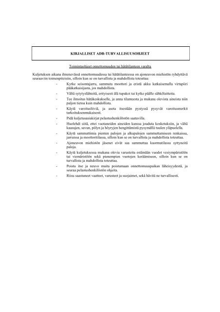 KIRJALLISET ADR-TURVALLISUUSOHJEET ... - UNECE