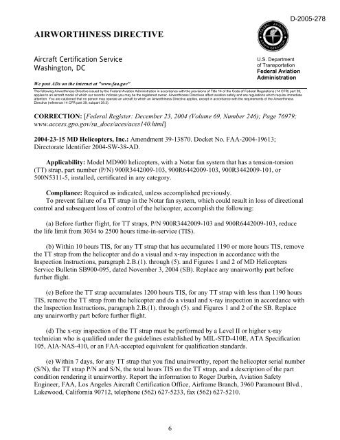 AIRWORTHINESS DIRECTIVE