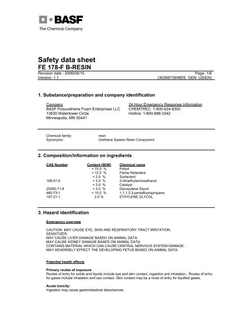 BASF Material Safety Data Sheet - Chemical Design Corporation