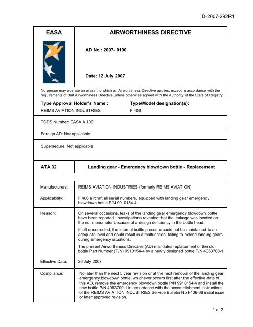 EASA AIRWORTHINESS DIRECTIVE