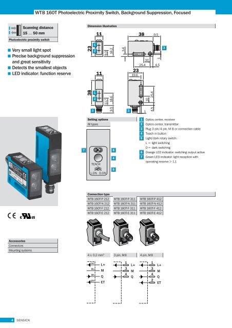 WTB 160T Photoelectric Proximity Switch, Background Suppression ...