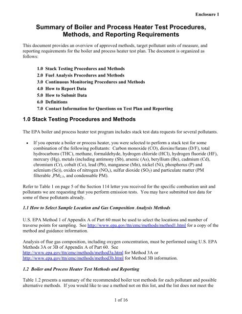 Summary of Boiler and Process Heater Test Procedures, Methods ...