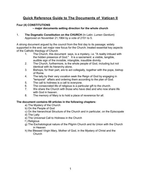 Quick Reference Guide to The Documents of Vatican II - St. Thomas ...