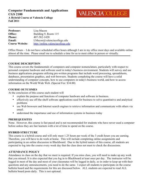 Computer Fundamentals and Applications CGS 2100 Computer Fundamentals and Applications CGS 2100