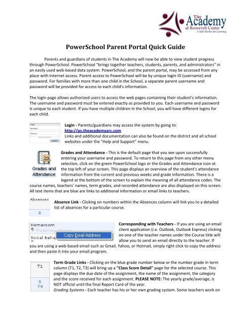 PowerSchool Parent Portal Quick Guide - The Academy