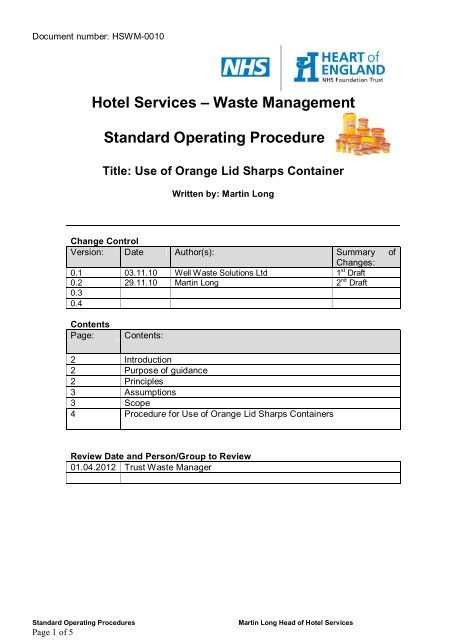 SOP-HSWM-0010 - Heart of England NHS Foundation Trust
