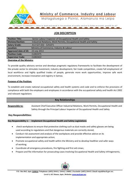 JOB DESCRIPTION Key Relationships Key Responsibilities: