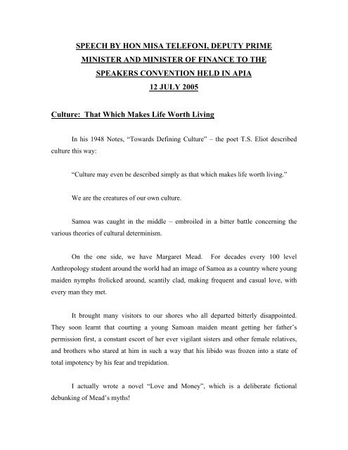 speech by hon misa telefoni, deputy prime minister and minister