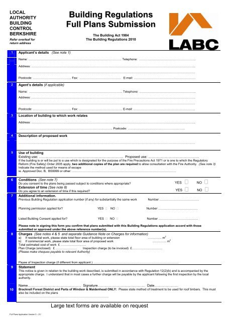 Building Regulations Full Plans Submission - Bracknell Forest Council