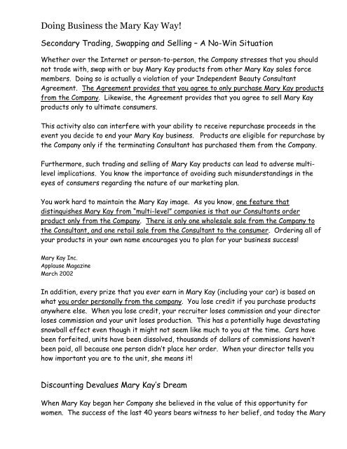 Doing Business the Mary Kay Way! - Sharon Buck NSD