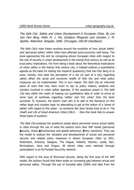 The Safe City: Safety and Urban Development in European Cities ...