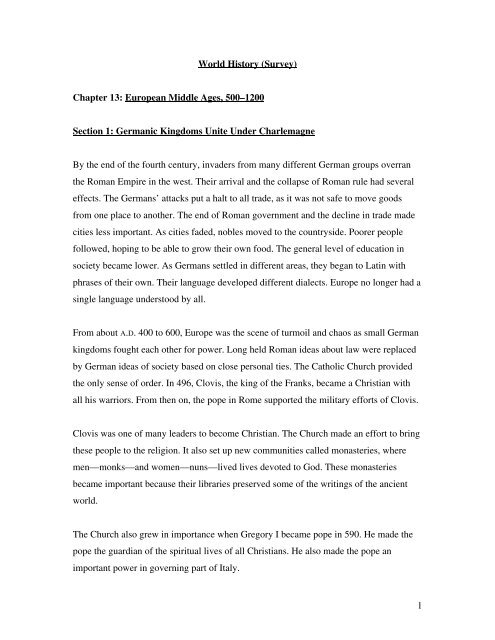 Chapter 13: European Middle Ages, 500â 1200 Section 1