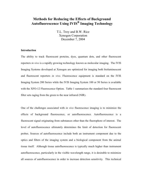 Xenogen IVIS-200 reducing background autofluorescence technical ...