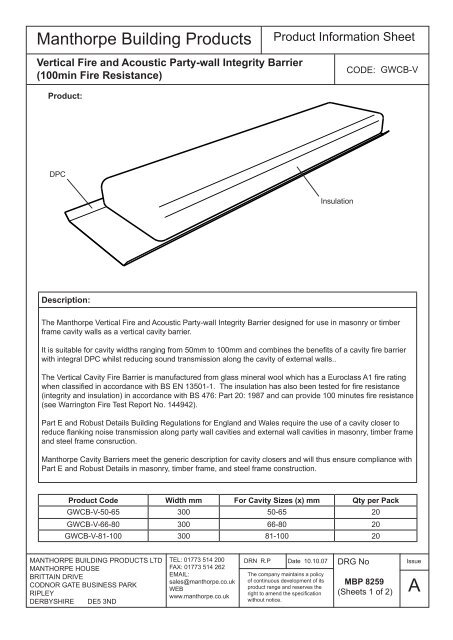 Manthorpe Building Products Product Information Sheet