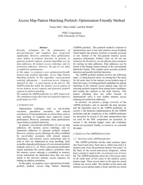 Access Map Pattern Matching Prefetch Optimization Friendly Method