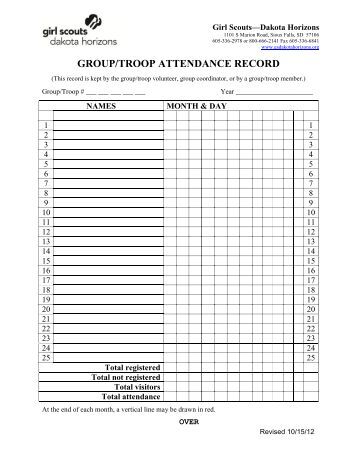 TROOP/GROUP ATTENDANCE RECORD